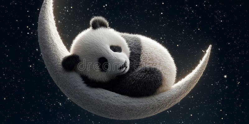 Panda Sleeping on the Moon Cute Night Sky Image Stock Illustration ...