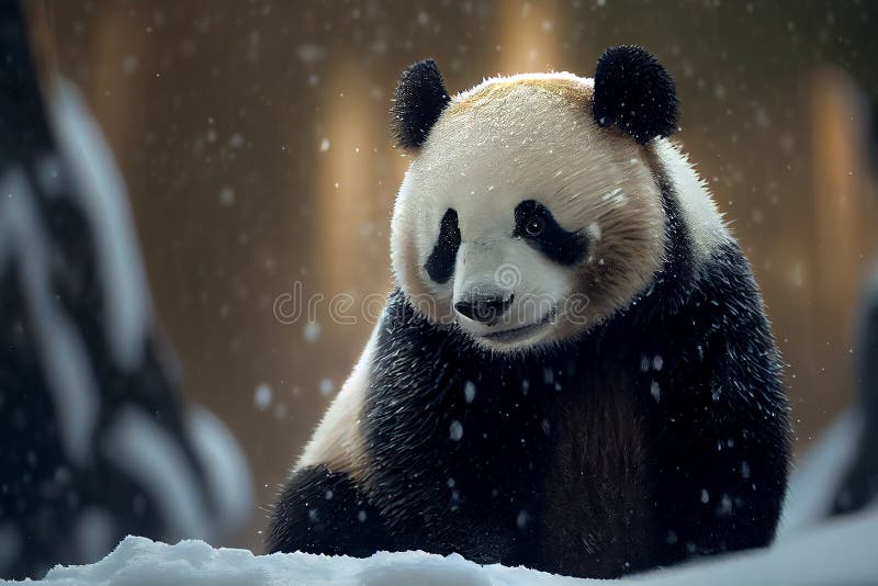 Panda in Snow Winter. Illustration Generative AI Stock Illustration ...