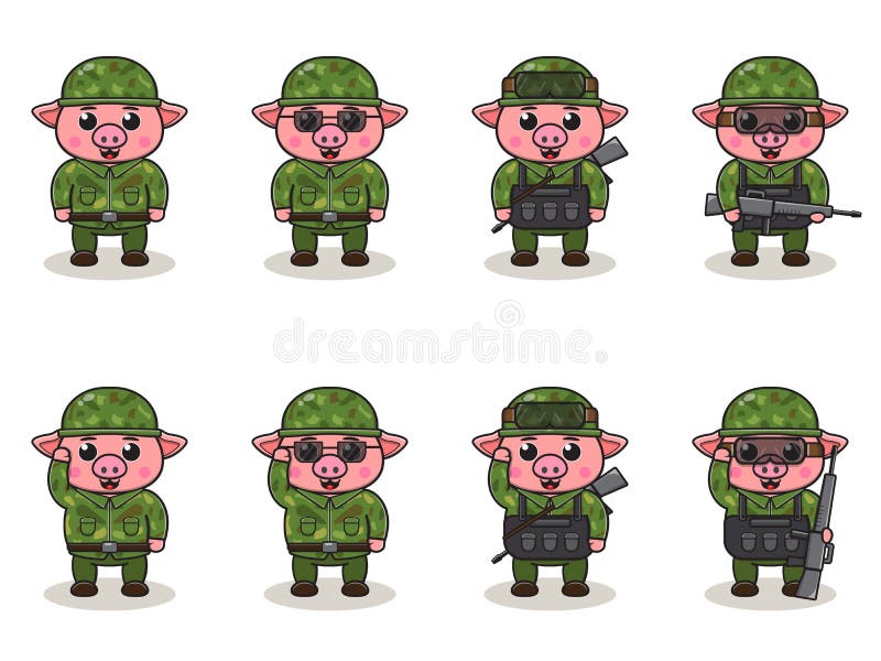 Vector Illustration of Pig Soldier Set Stock Vector - Illustration of ...