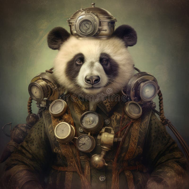 Panda Steampunk Style Portrait,generated with AI. Stock Illustration ...