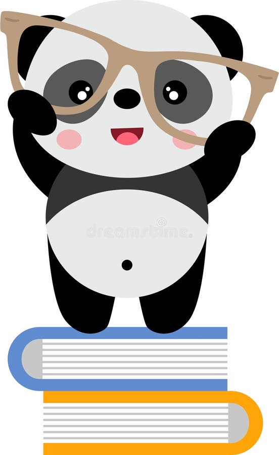 Panda Student Holding Glasses on Top of Books Stock Vector ...