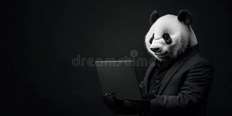 Panda in Suit Using Laptop, Showcasing Unique Blend of Humor and ...
