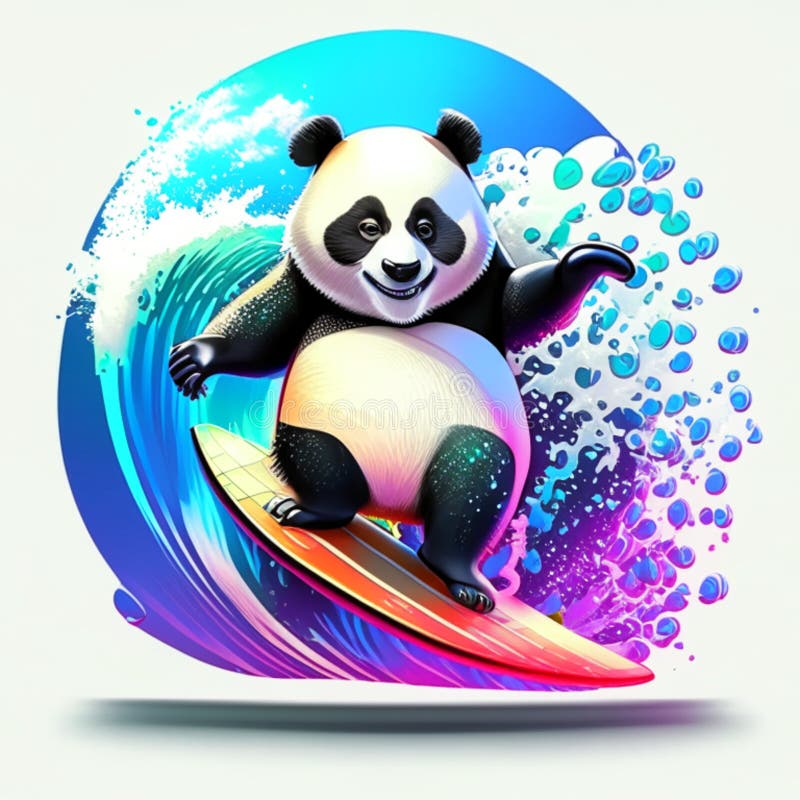 Panda Surfing a Wave on a Surfboard. Vector Illustration Stock ...