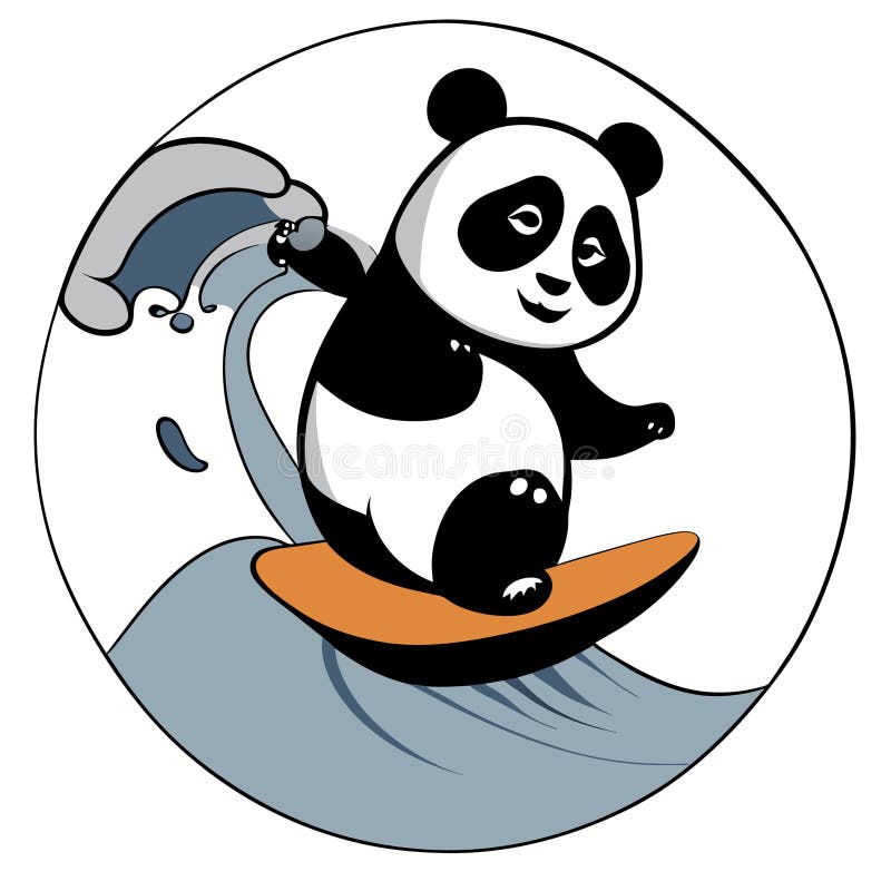 Illustration of a Panda Surfing on a Surfboard with a Wave in the ...