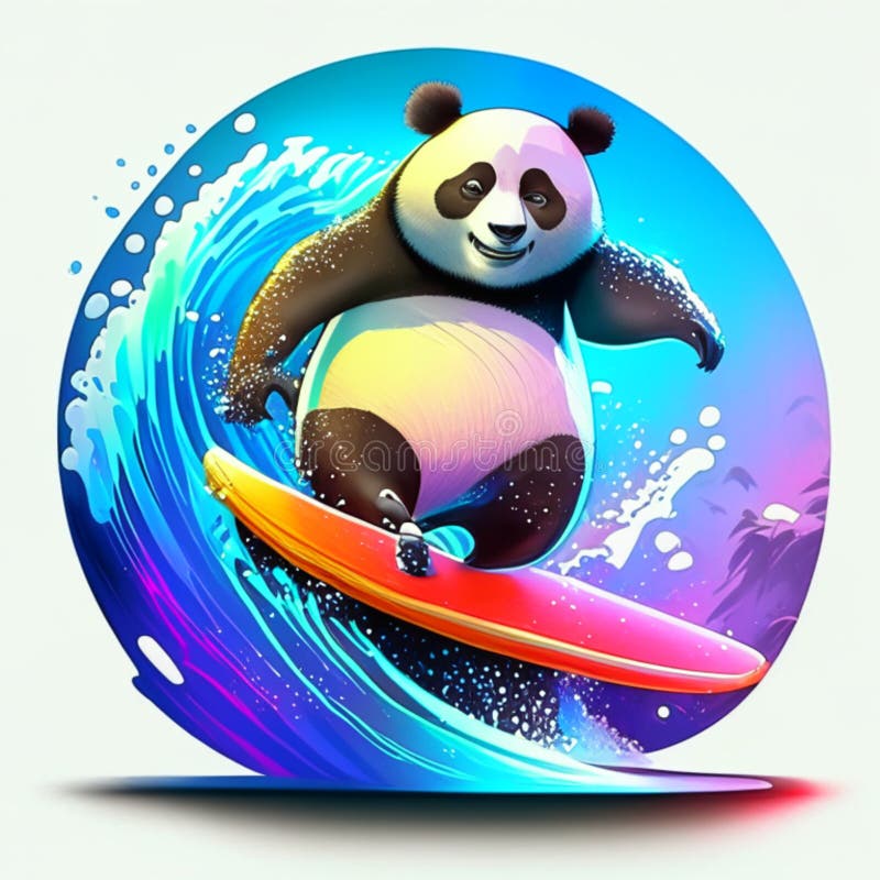 Panda Surfing a Wave on a Surfboard. Vector Illustration Stock ...