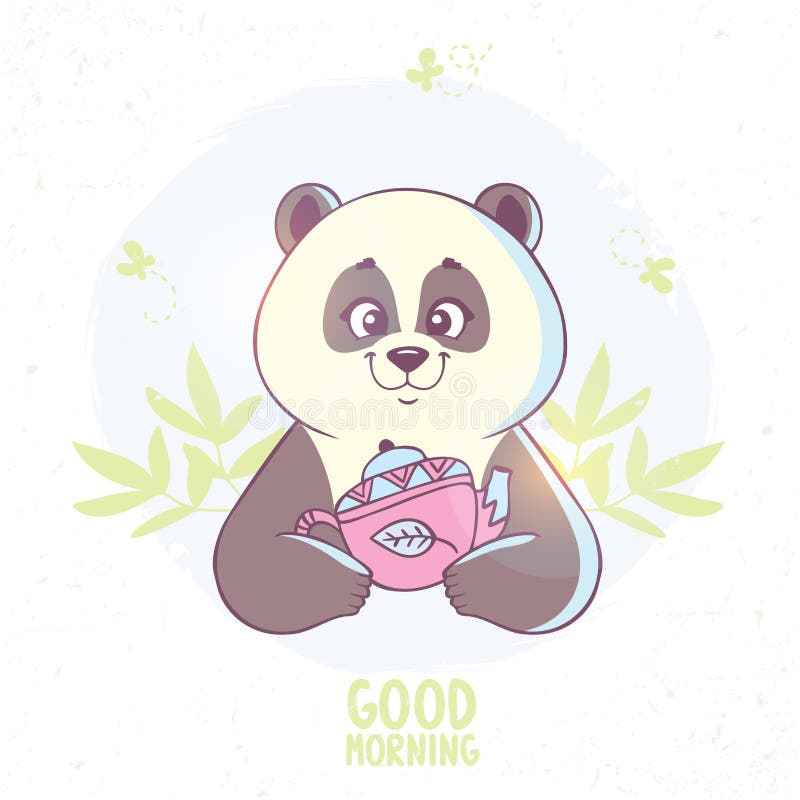 Panda and tea stock vector. Illustration of kettle, postcard - 69622845