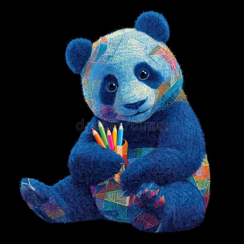 A Panda Teaching Kids How To Draw Geometric Patterns, with Stock ...