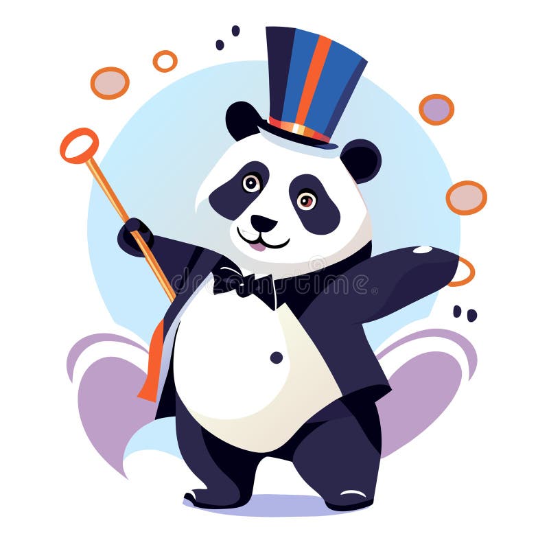 Panda in a Top Hat Holding a Magic Wand. Vector Illustration AI ...