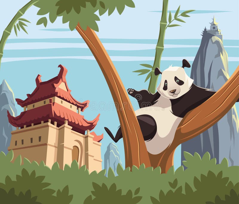 Panda on Tree in Ancient China Stock Illustration - Illustration of ...