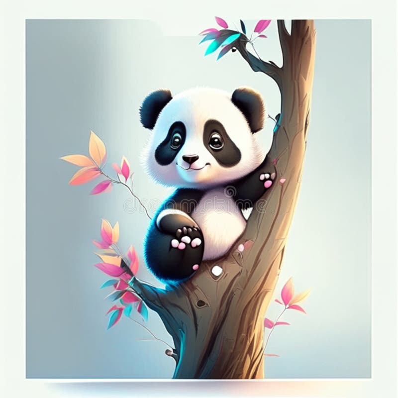 Panda on a Tree. 3d Illustration. Abstract Background Stock ...