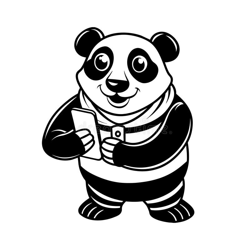 A Panda Using Mobile Vector Illustration. Cute Cartoon Panda, Taking a ...