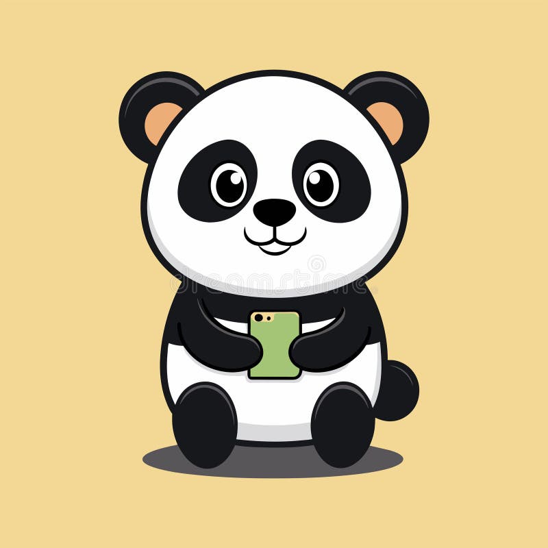 A Panda Using Mobile Vector Illustration. Cute Cartoon Panda, Taking a ...