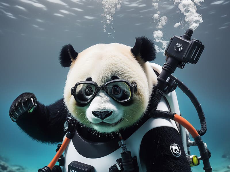 Panda Using Scuba Diving Gear - Generated by Ai Stock Illustration ...