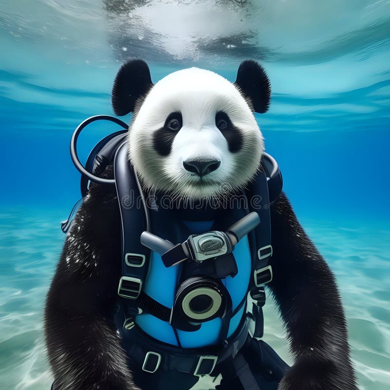Panda Using Scuba Diving Gear - Generated by Ai Stock Illustration ...