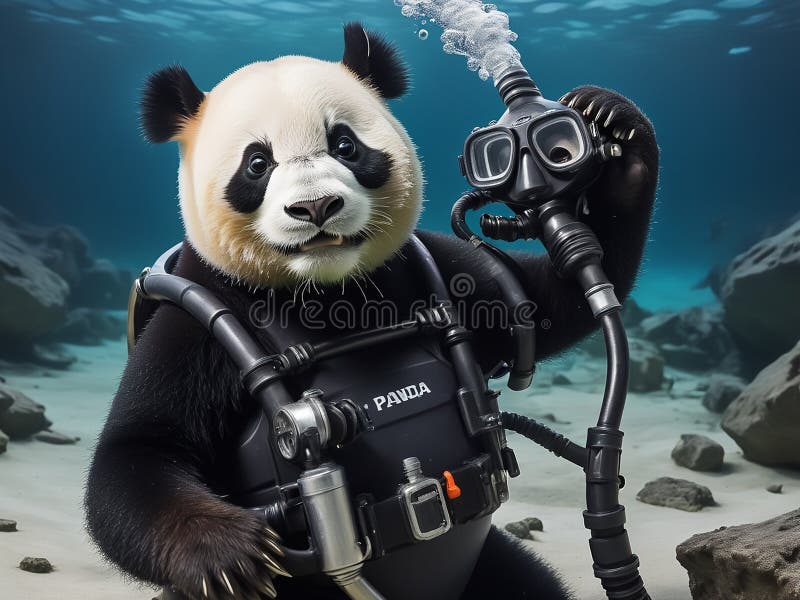 Panda Using Scuba Diving Gear - Generated by Ai Stock Illustration ...