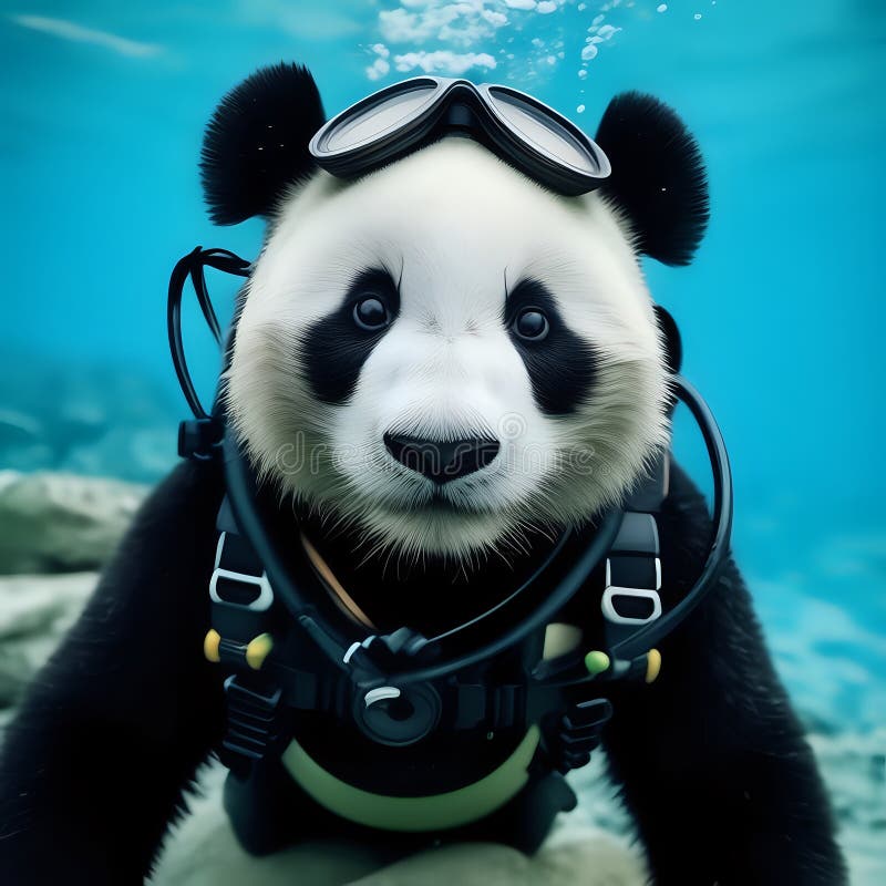 Panda Using Scuba Diving Gear - Generated by Ai Stock Illustration ...