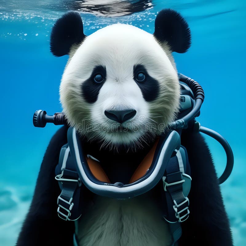 Panda Using Scuba Diving Gear - Generated by Ai Stock Illustration ...