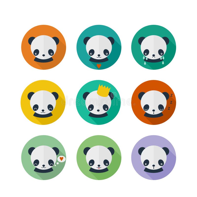Panda Vector Icons Set in Flat Design Stock Vector - Illustration of ...