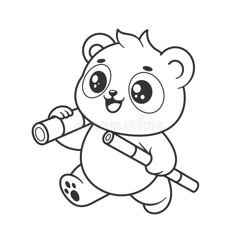 Panda Walking with 2 Bamboo for Coloring Stock Vector - Illustration of ...