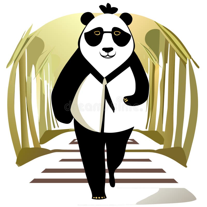 Panda Walking on the Road in the Park, Vector Illustration. AI ...