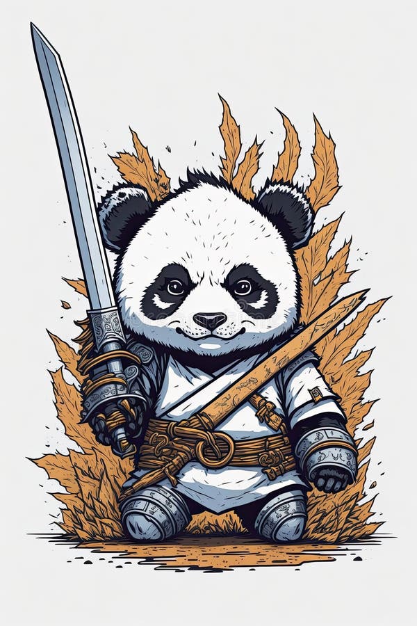 Panda Warrior with a Sword in His Hand. Vector Illustration. Stock ...