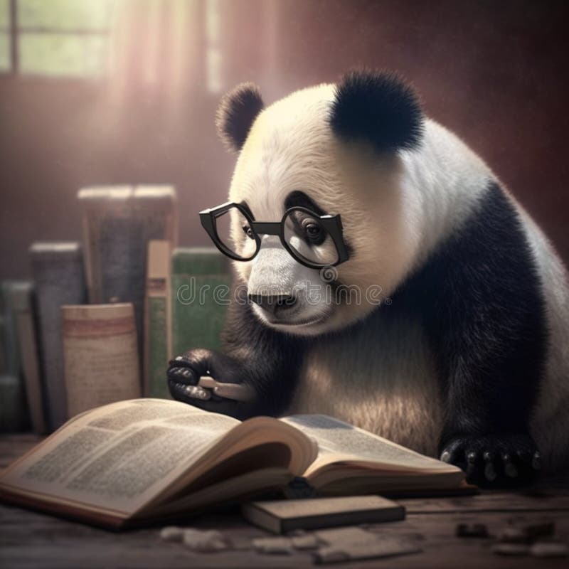A Panda is Wearing Glasses and Reading a Book. Generated by AI Stock ...