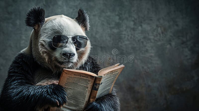 Cool Panda Reading stock illustration. Illustration of pages - 327355786