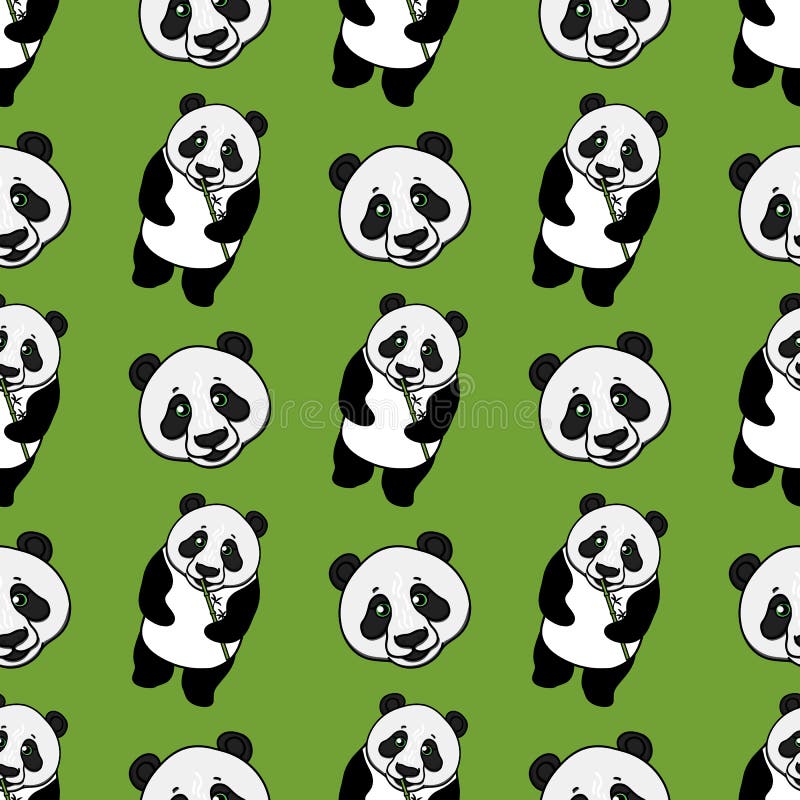 Panda Whole and Head Seamless Pattern. Vector Hand Drawn Illustration ...