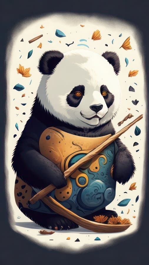 Panda with a Wooden Stick in His Hand. Vector Illustration Stock ...