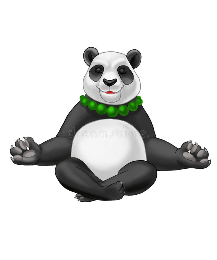 Panda in a Yoga Meditation Pose with Green Beads Stock Illustration ...