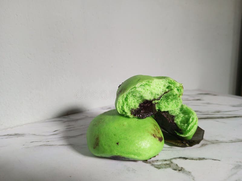 Pandan Buns Filled with Chocolate Stock Photo - Image of filled, pandan ...