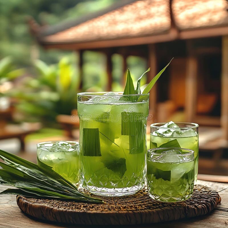 Pandan Leaf Water Thai Drink Close Up View Stock Illustration ...