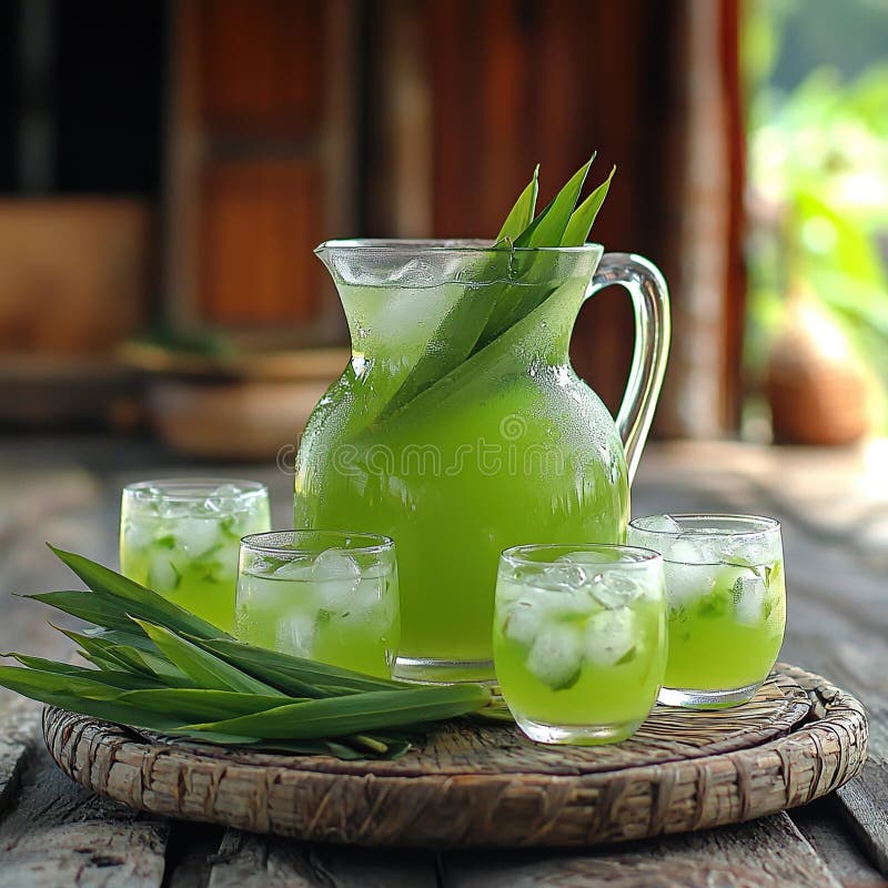 Pandan Leaf Water Thai Drink Close Up View Stock Illustration ...