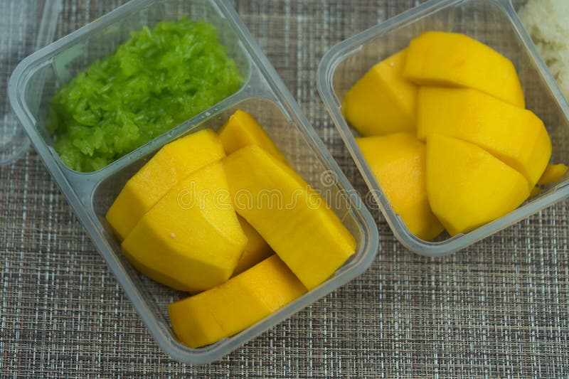 Pandan Mango Sticky Rice in Box Stock Image - Image of freshness, milk ...