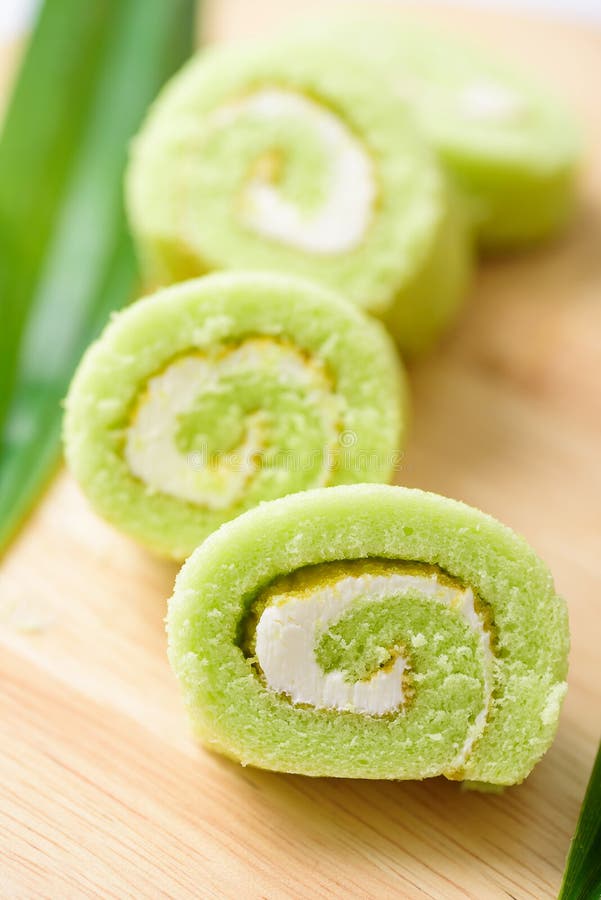 Pandan Roll Cake and Fresh Pandan Leaf Stock Image - Image of health ...