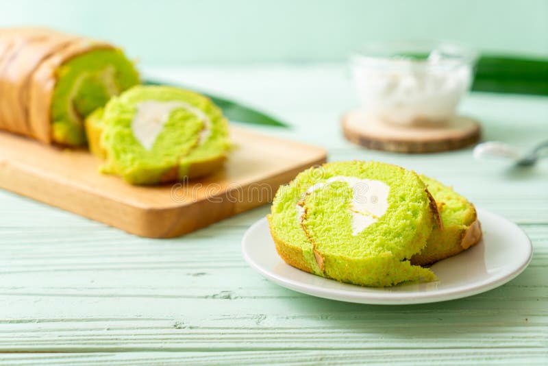 Pandan roll cake stock image. Image of cream, herb, closeup - 161034641