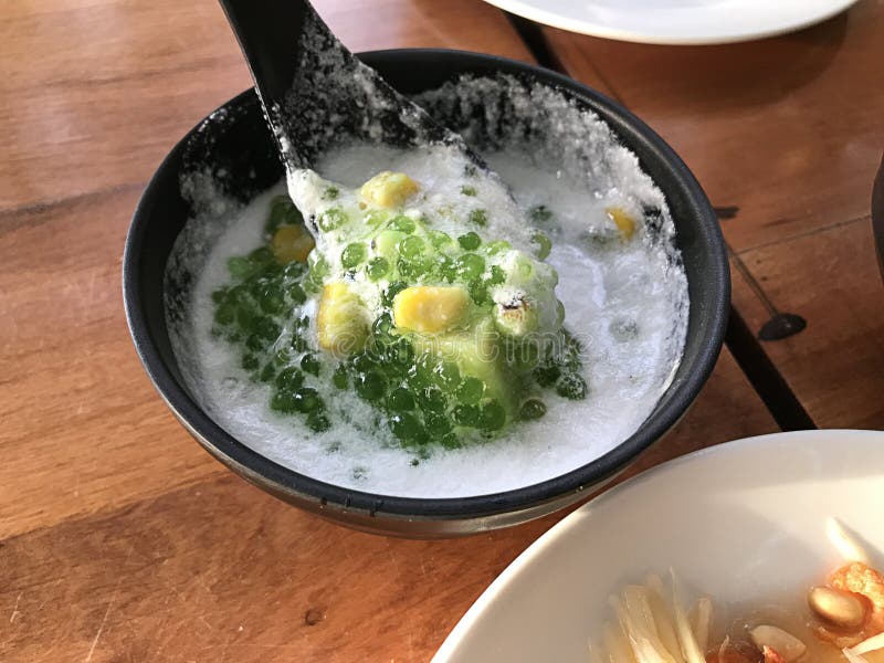 Pandan Tapioca Pearl Pudding in Coconut Milk. Stock Photo - Image of ...