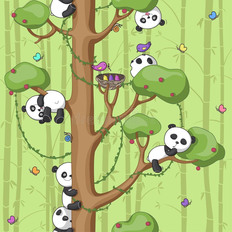 Pandas on the tree stock vector. Illustration of wood - 35698934