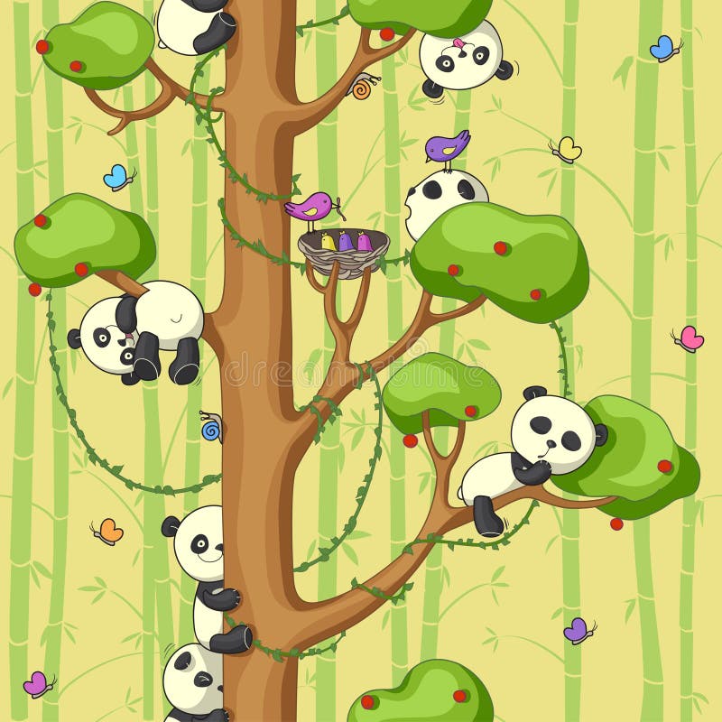 Pandas on the tree stock vector. Illustration of animal - 70661352