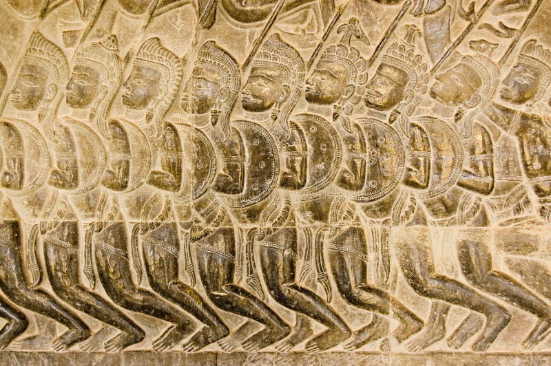 Pandava Army Bas Relief Angkor Wat Stock Image - Image of helmet ...
