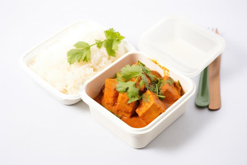 Paneer Butter Masala in Take-out Container with Rice Stock Image ...