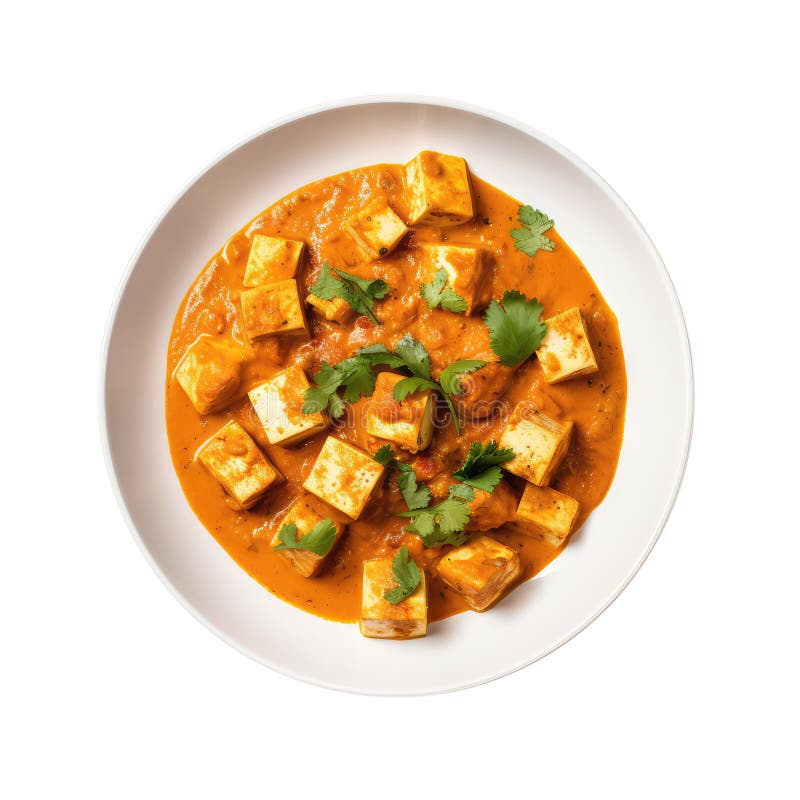 Paneer Butter Masala on White Plate on a White Background Stock ...