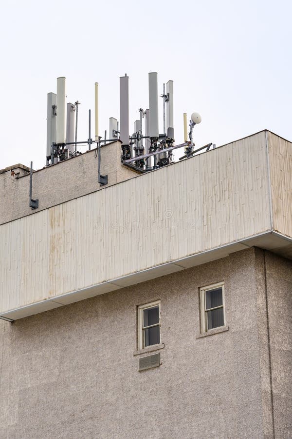 Panel Antennas of a Mobility Cell Site on the Roof of a Concrete ...