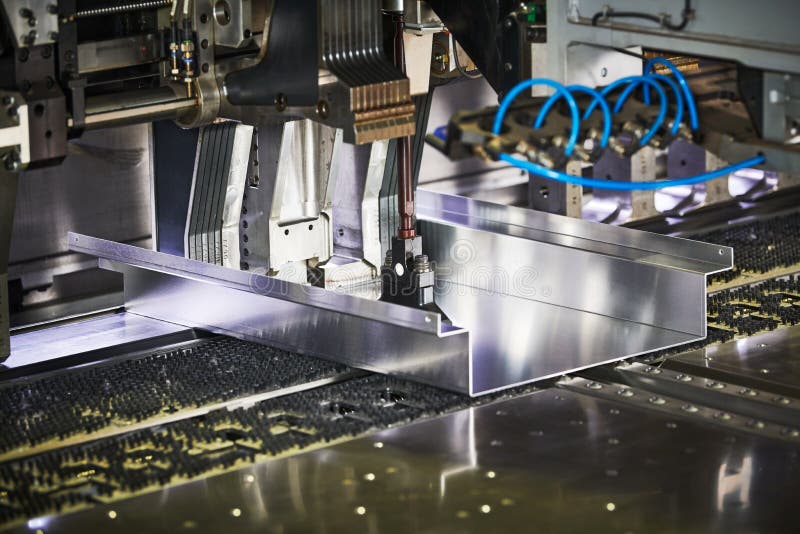 Panel Bending Machine at Work. Process of Metal Sheet Forming Stock ...