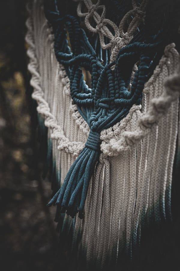 Panel of Blue and White Macrame on a Decorative Branch Stock Image ...