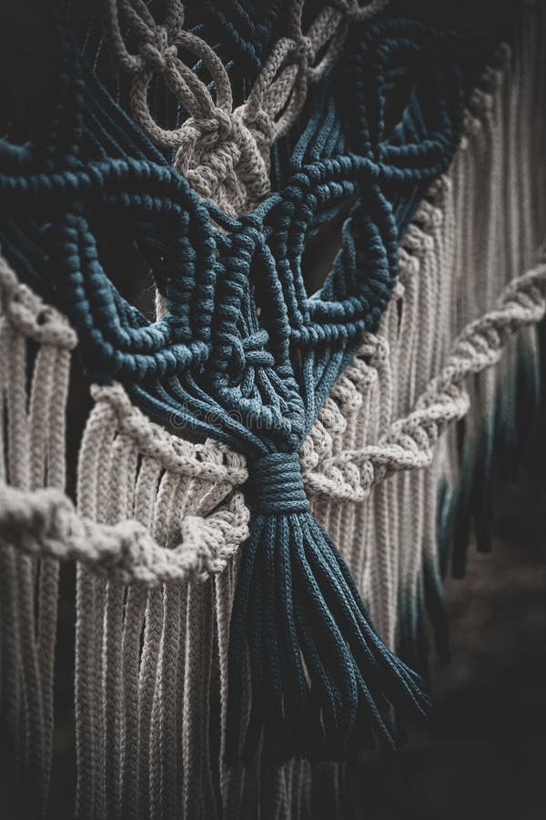 Panel of Blue and White Macrame on a Decorative Branch Stock Image ...
