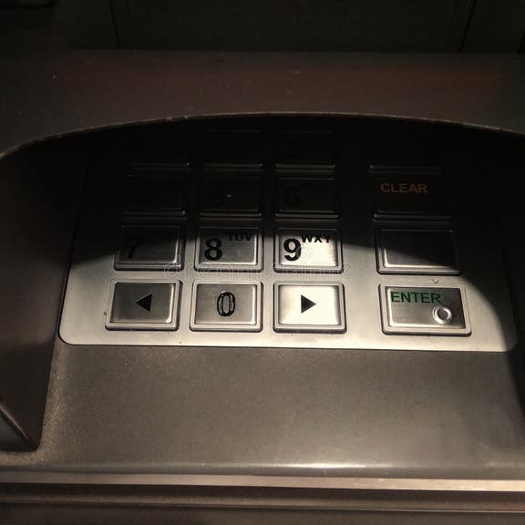 Panel button in an atm stock photo. Image of black, button - 203971908