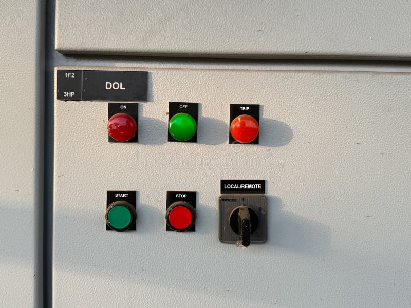 A Panel of Buttons with a Green One in the Middle and Red Ones on the Left Stock Image - Image ...