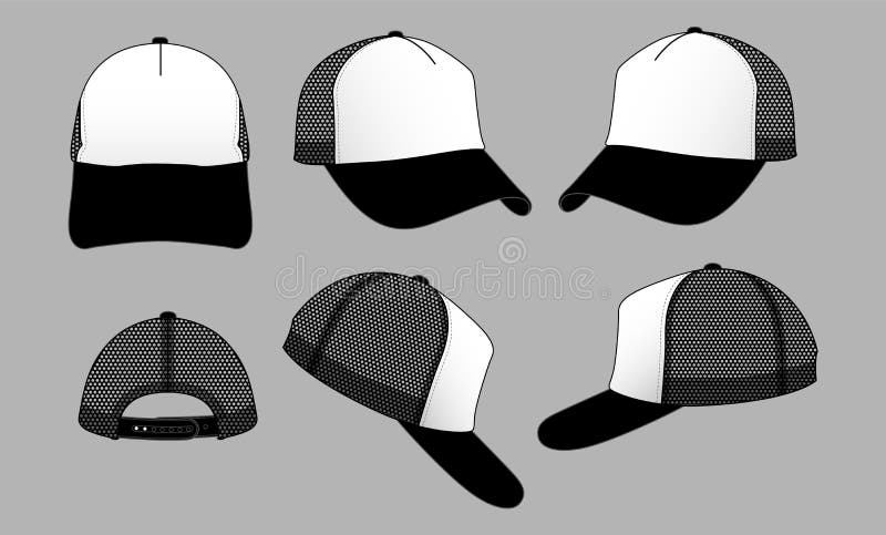 White-BlackTrucker Cap with Mesh Side and Back Panels and Adjustable ...