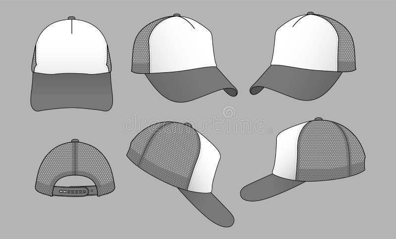 White-Gray Trucker Cap with Mesh Side and Back Panels and Adjustable ...